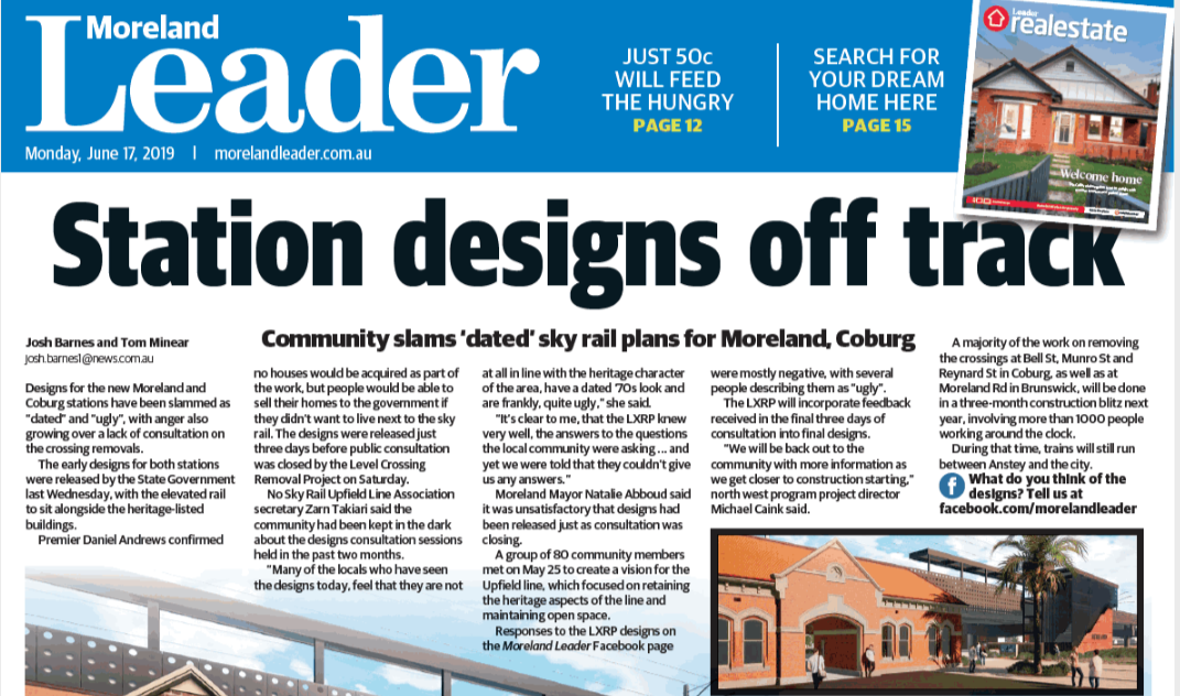 Moreland Leader: Station Designs Off Track – Upfield Corridor Coalition
